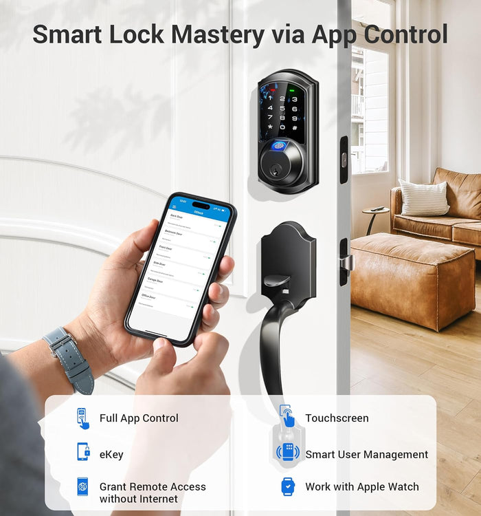 Veise VE07-H Fingerprint Smart Locks for Front Door with Handle Set, A