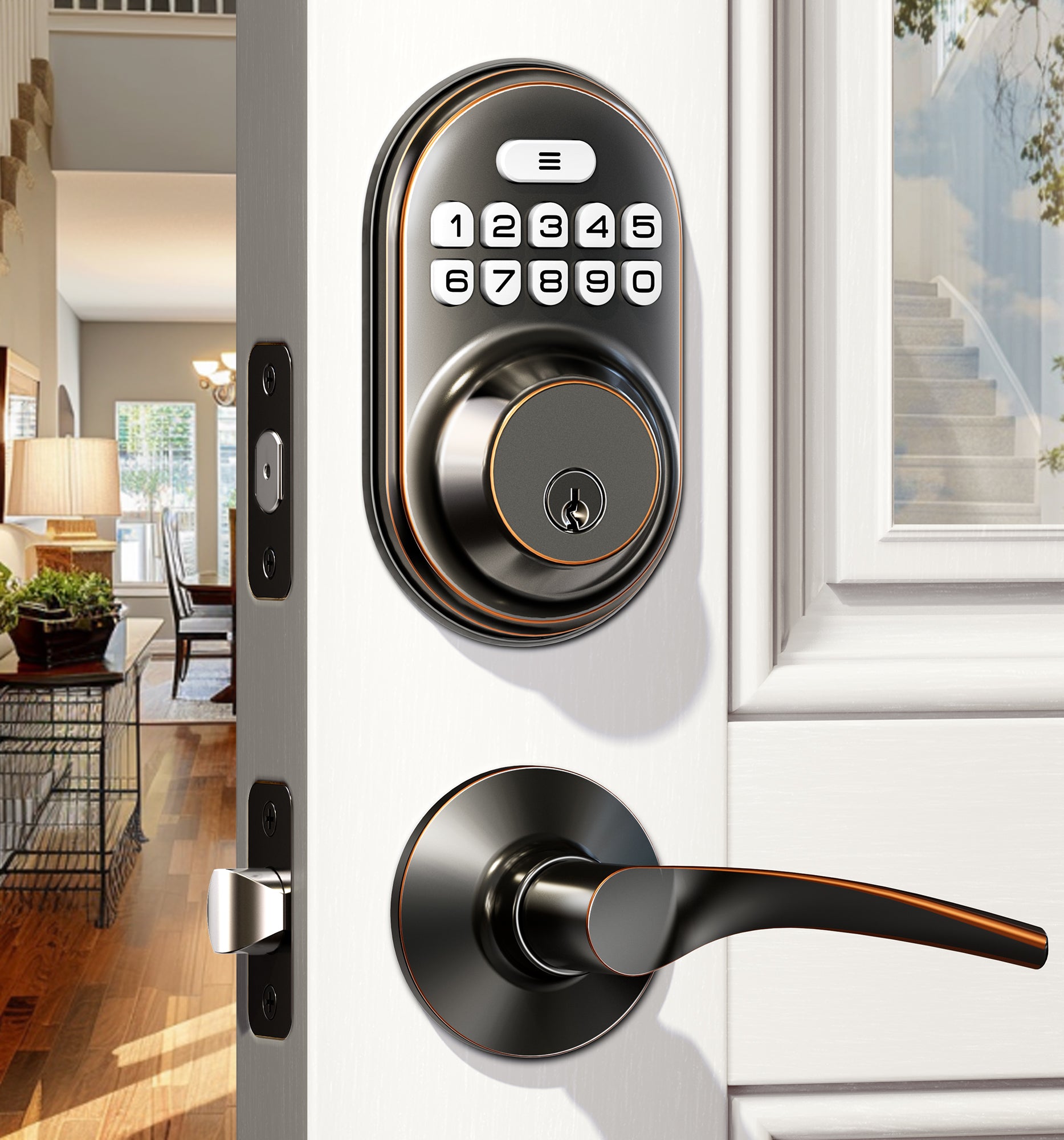 Veise Keyless Entry Door Lock with 2 Lever Handles Electronic Keypad Deadbolt Auto Lock Back Lit Easy Installation Design Front Door Handle